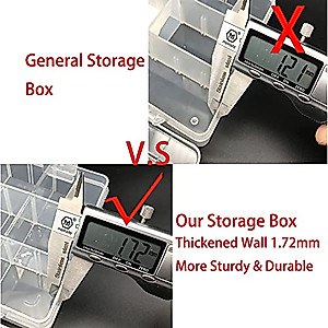 JIUMEI Plastic Storage Box 14 Grids with Removable Dividers Clear Small Parts Organizer Box Adjustable Compartments Container for Bead Jewelry Screw Sewing