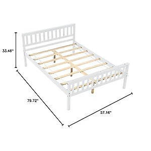 Prohon Full Size Platform Bed Frame with Vertical Openwork Design Headboard & Footboard, Wooden Slat Support with Large Underbed Storage Space, Simple Style Bedframe for Kids, Teen, Adults, White