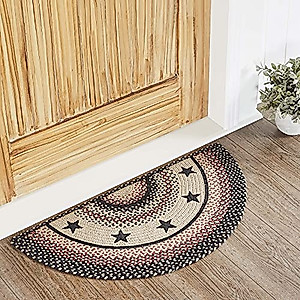 VHC Brands Colonial Star Accent Rug with PVC Pad, Jute Blend, Half Circle, Tan Black Red Star, 16.5x33
