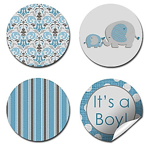 New Little Peanut Elephant Boy Baby Sprinkle Baby Shower Kiss Sticker Labels, 300 Party Circle Stickers sized 0.75” for Chocolate Drop Kisses by Amanda Creation, Great for Favors, Treats, Envelope