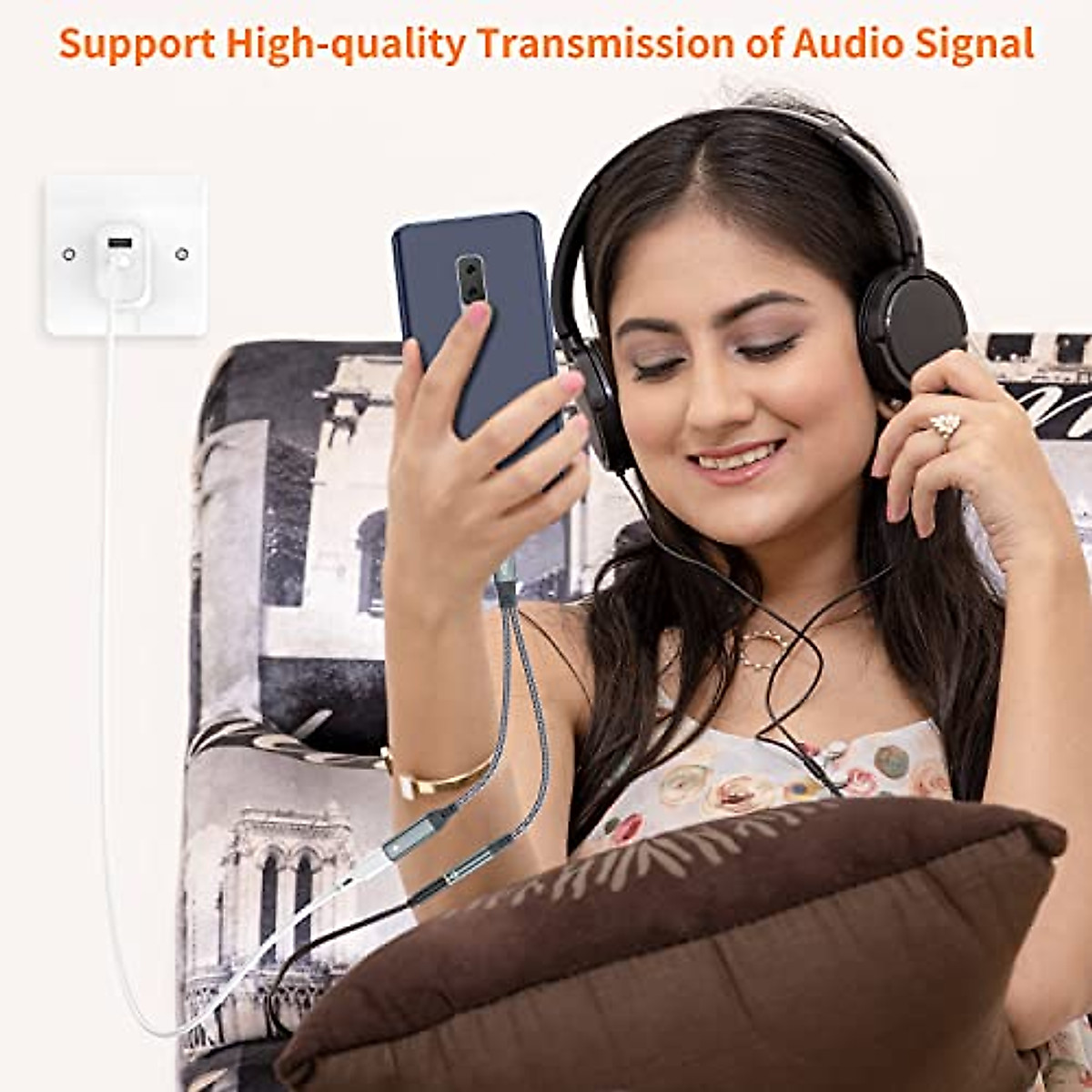 USB C to 3.5mm Headphone and Charger Adapter, 2-in-1 USB Type C to Aux Jack Dongle Cable with PD 60W Fast Charging for iPhone 15 Pro Max Plus, Samsung Galaxy S20 S21 S22 S23 Ultra, Note 20, iPad Pro