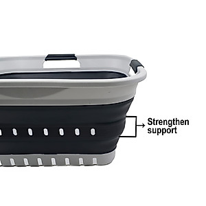 SAMMART 30L (8 gallons) Collapsible Plastic Laundry Basket/Hamper-Foldable Storage Container/Organizer-Space Saving Outdoor Pop Up Saving (Grey/Slate Grey (Set of 2))