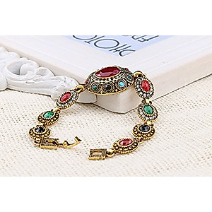 egztika Turkish Jewelry Bangle Multicolored Stone Antiqued Gold Plated Link Bracelet for Lady Women Mom Gift