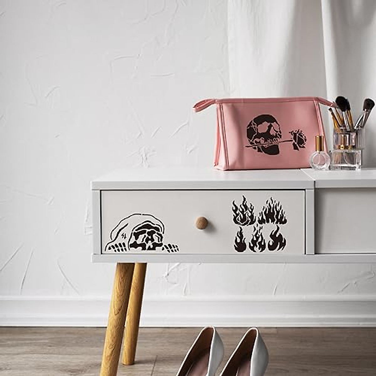 14 Pieces Skull Stencils Reusable, Scary Skeleton Stencils Fire Template Skull Flame Stencils Stencils for Painting on Wood, Wall, Canvas, Scrapbook Decorations DIY Craft Projects (14 skull)