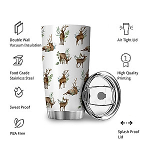 Deer Forest Tumbler with Sliding Lid Animal Travel Mug Stainless Steel Coffee Mugs Double Walled Water Cups for Home Office School Outdoor Gifts Deer Forest 20oz