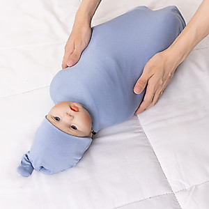 Bayceen Large Jersey Knitted Swaddle Blanket for Baby, Soft Stretchy Receiving Blanket for Newborns with Hat, Large 47 x 47 inches (Steel Blue)