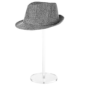 MyGift 16-Inch Clear Premium Acrylic Hat Rack Stand and Wig Holder, Decorative Cap Fedora Cowboy Hat Display Stand with Pedestal and Sturdy Round Base