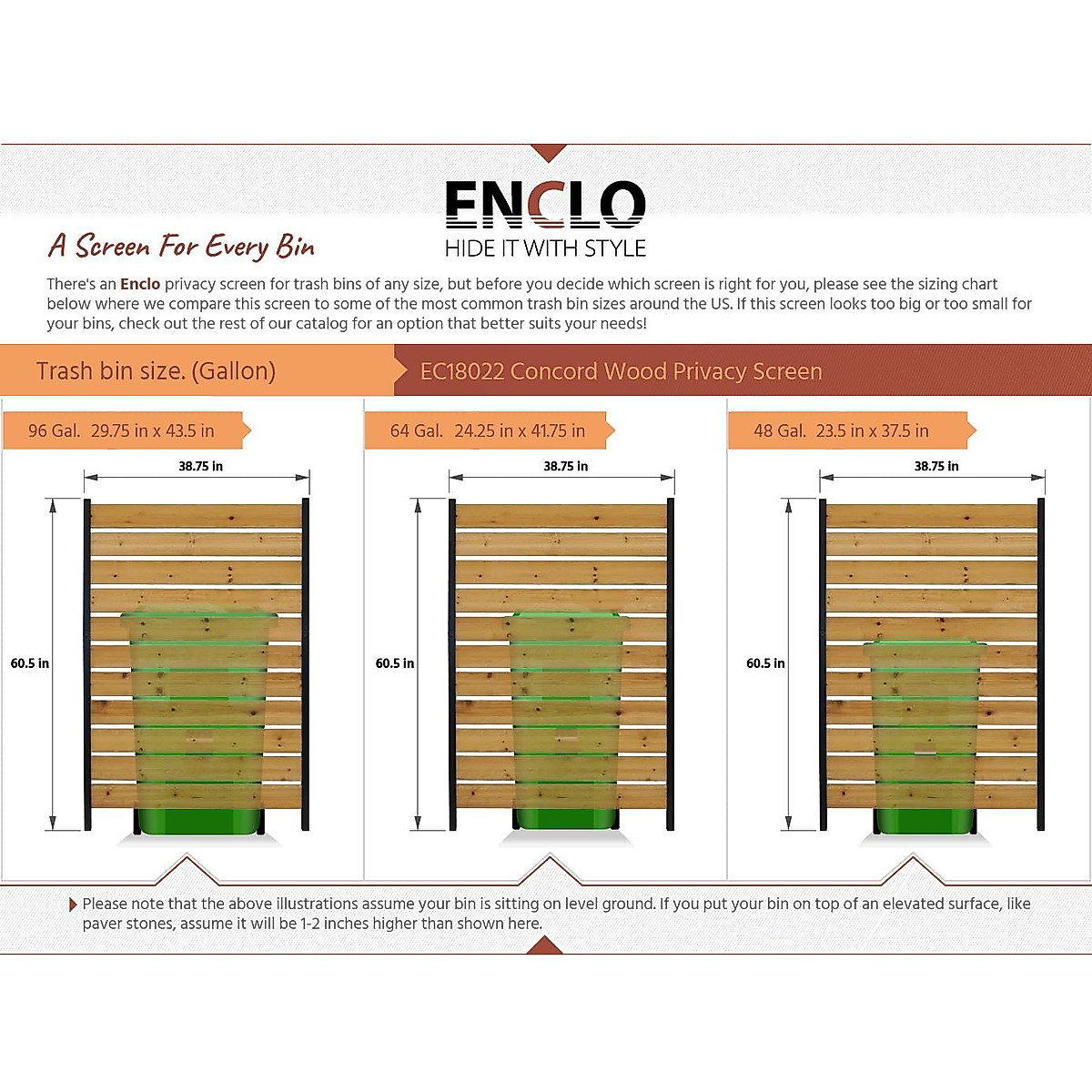 Enclo Privacy Screens EC18022 5ft H x 3.2ft W Concord Wood Outdoor Privacy Fence Screen, Perfect to Hide Trash Cans (1-Panel)