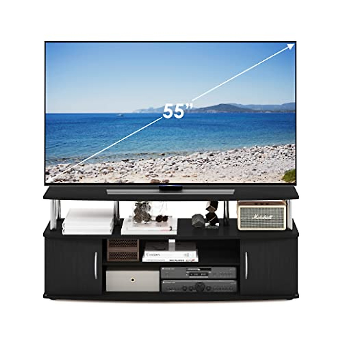 Furinno JAYA Large Entertainment Stand for TV Up to 55 Inch, Americano/Chrome