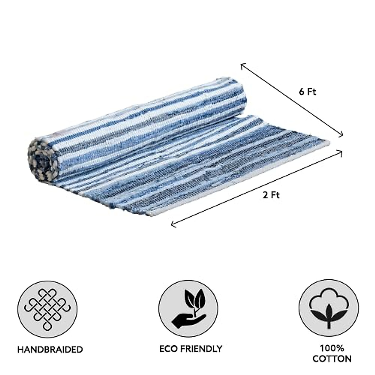 HOMEMONDE Chindi Rag Rug 20"x32" Rectangle Recycled Cotton Hand Braided Reversible Boho Rugs for Doormat/Kitchen/Living Room (Blue)