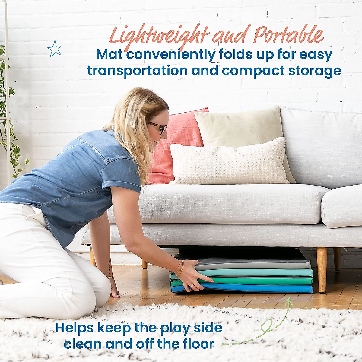 ECR4Kids SoftZone Quad Fold-N-Go Activity Mat, Colorful Soft Toddler Crawling and Tummy Time Foam Mat, Padded Infant Floor Mat, Safe Active Play for Babies, Foldable Design - Contemporary