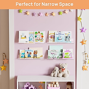 upsimples Clear Acrylic Shelves for Wall Storage, 15" Acrylic Floating Shelves Wall Mounted, Kids Bookshelf, Display Ledge Wall Shelves for Bedroom, Living Room, Bathroom, Kitchen, Set of 4