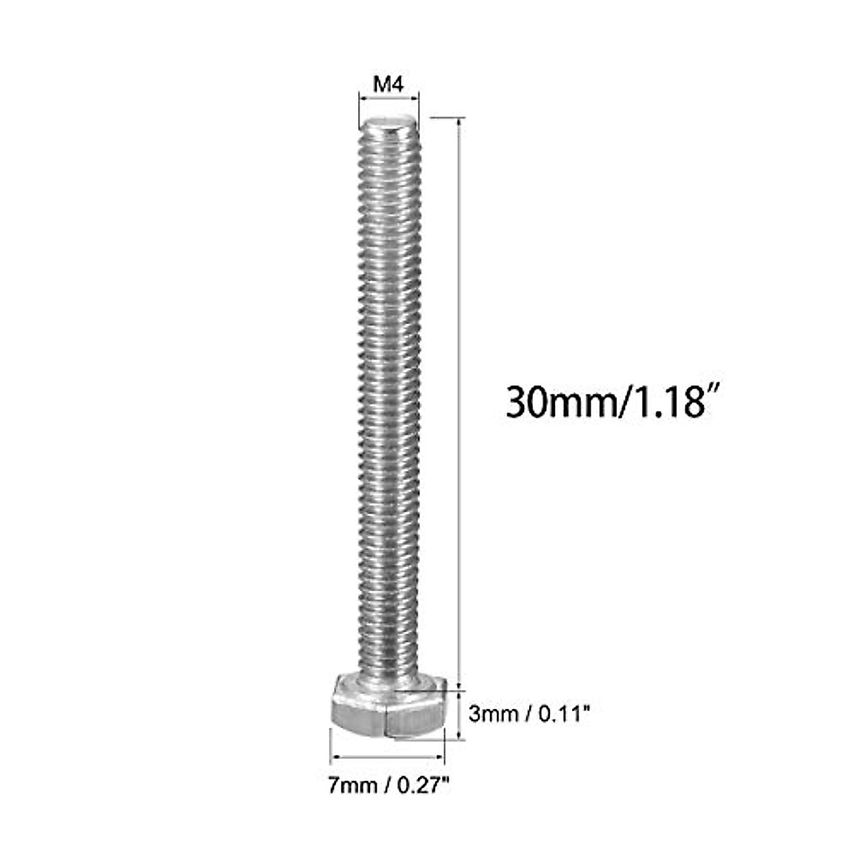 L-A M4 Hex Bolt M4-0.7 x 30mm UNC Hex Head Screw Bolts A2-70(304) Stainless Steel Fully Threaded Hex Tap Bolts (20 Pcs)