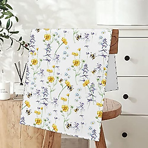 Hand Towel Spring Flower Bumble Bee for Bathroom Kitchen Microfiber Fingertip Bath Towels 12 x 27.5 Inch Soft Decorative Home Hotel Gym Laundry Room