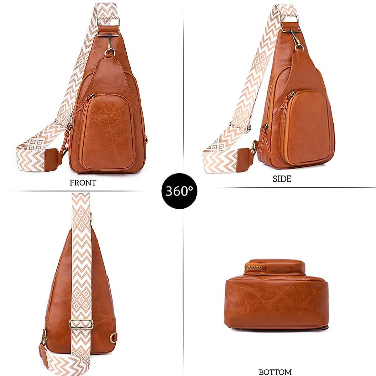 JRNDNIUO Leather Sling Backpack Thick Strap Crossbody Bags for Women Chest Bags Travel Daypack for Men and Women Brown Large