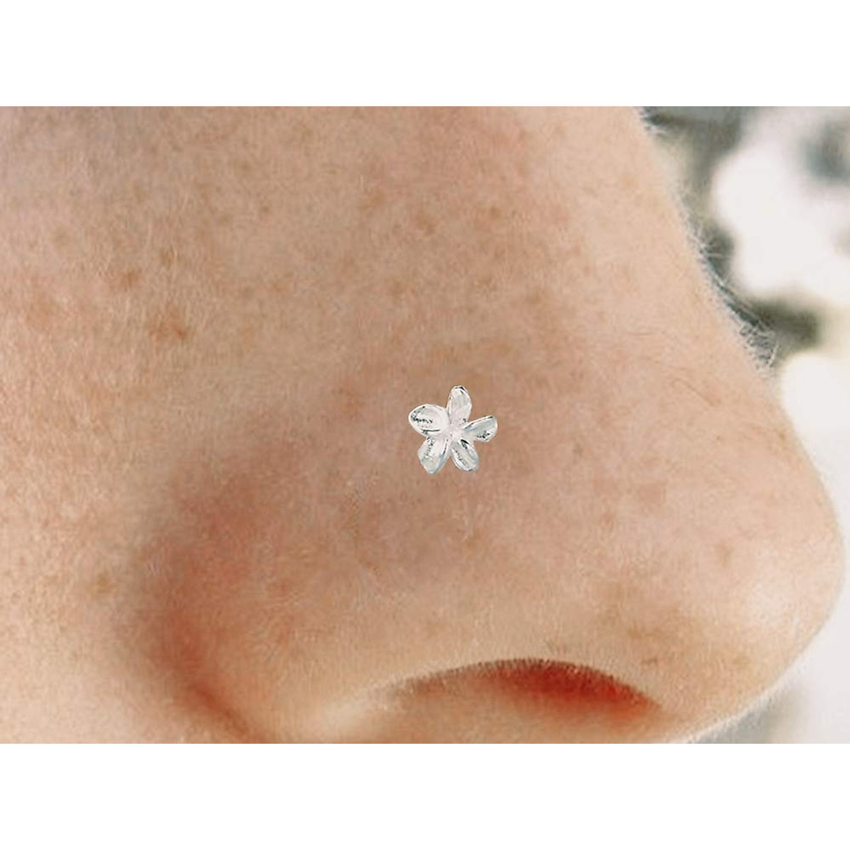 Flower Nose Rings Studs 22 Gauge Body Piercing Jewelry for Women S925 Sterling Silver Tiny Plumeria Cute Ball Bead Labret Screw Nose Stud Post Pin Hypoallgenic Dainty Body Jewelry