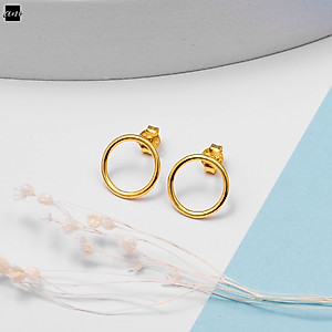 Amberta Women 925 Sterling Silver Minimalist Stud Earrings: Gold Plated Big Circumference Studs