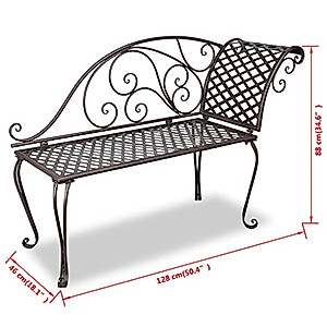 vidaXL Patio Chaise Lounge - Antique Brown Iron Scroll-Patterned Outdoor Furniture for Garden, Ergonomic Design for Comfort