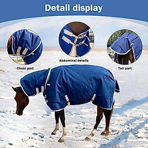 1200D Winter Waterproof Horse Trunout Blanket, 340g Warm Cotton Filling Liner with Turnout Neck Cover Detachable, Medium Weight Waterproof Horse Blanket (Back Length 78 inch / 145 CM)