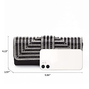 RISNREN Evening Bag Clutch Purses for Women,Glitter Rhinestone Clutch Purses for Wedding Party Formal Dressy Handbag with Shoulder Chain (Black)