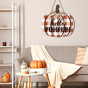 Tradder Fall Welcome Sign Thanksgiving Fall Pumpkin Sign with Bow Fall Wall Hanging Sign Rustic Wood Door Sign Double Sided Printing Pumpkin Farmhouse Door Hanger for Home Decoration (Rustic Style)