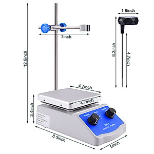 Slendor Magnetic Stirrer SH-2 Hot Plate Mixer Max 520℉ Lab Hotplate Stirrer 2000 RPM Stir Plate with Thermometer, Stirrer Bar and Support Stand