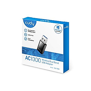 Cudy WU1300 AC 1300Mbps WiFi USB Adapter for PC, USB 3.0, USB WiFi Dongle, 5Ghz /2.4Ghz, WiFi USB, USB Wireless Adapter for Desktop/Laptop, Compatible with Windows Vista /7/8/8.1/10, mac OS, Linux