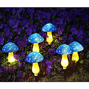 Abkshine 6-Pack Blue Solar Garden Lights, Solar Powered Mushroom Stake Lights for Outdoor Yard Decor, Waterproof Garden Ornaments for Backyard Lawn Deck Landscape Fence Christmas Halloween Decorations