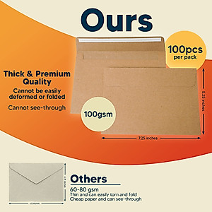 100 Pack A7 Brown Kraft Paper Invitation 5 x 7 Envelopes Quick Self Seal