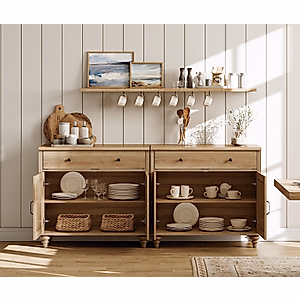 WAMAPT Buffet Cabinet with 4 Doors and 2 Drawers, Large Coffee Bar Tables Wood Kitchen Storage Cabinets with Storage Cabinets, Modern Farmhouse Sideboard Credenza for Dining Room, Oak, 68 inch