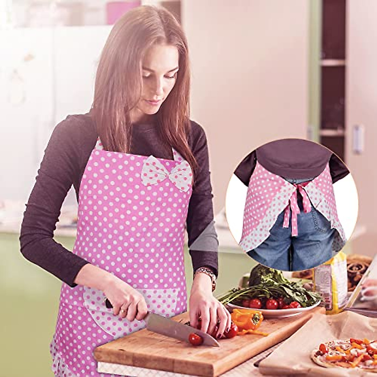 Homgaty Toddler and Mommy Apron, Princess Bowknot Girls Kitchen Apron with Pocket Chef Apron for Women and Kids Baking Cook Painting Party with 2 Layers Cloth Parent-Child Set