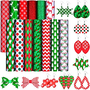 13 Pieces Christmas Faux Leather Sheets 6.3 x 8.3 Inch Green Red White Patterned Leather Fabric Xmas Synthetic Leather Sheets for DIY Crafts Bows Earrings Making Supplies (Animal Style)