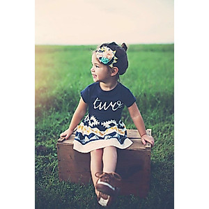 FAYALEQ Toddler Baby Girls Birthday Outfits Letter Print Short Sleeve Tops and Skirt Clothes Party Dress Set Size 2-3Years (Dark Blue)