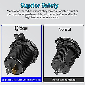[Upgraded Version] Quick Charge 3.0 Dual 12V USB Car Charger, Aluminum Socket with Red Digital Voltmeter, Waterproof Car Outlet with Power Switch Button, for Marine Boat Motorcycle Truck Golf Cart etc