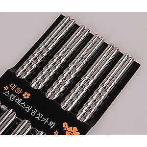 Korean Chopsticks, 5 Pairs Premium Reusable Metal Stainless Steel Chopsticks Cool Chopsticks Dishwasher Safe Easy to Use Metal Chop Stick Utensils by Hot6sl