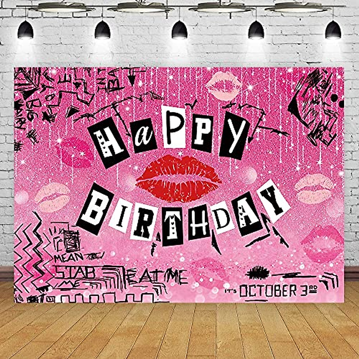 Maijoeyy 7x5ft Mean Girls Party Decoration Burn Book Teen Girls Y2K Happy Birthday Backdrop Rose Pink Glitter Early 2000s Sweet 16th 18th Birthday Backdrops for Party