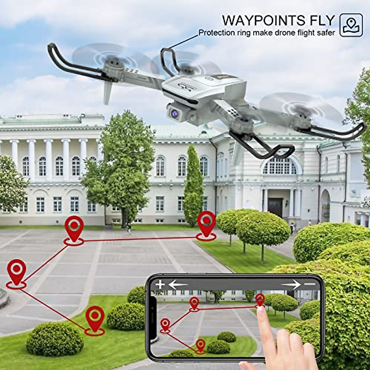 ScharkSpark Drone with 2K HD FPV Dual Camera for Adults and Kids, Mini RC Drone with 3D Flips/Altitude Hold/Headless Mode/Gesture Selfie/Waypoint Flight, 2 Batteries and Case, Gifts for Boys and Girls
