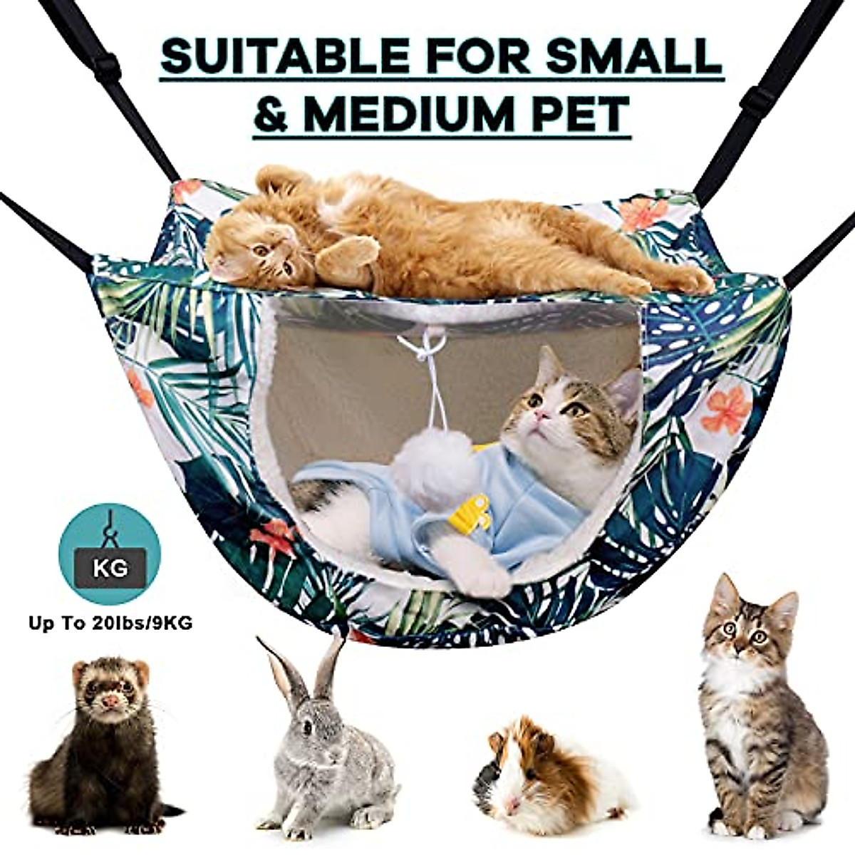 TIRTI Cat Cage Hammock, Double Layer Soft Plush Hanging Pet Bed, Suitable for Indoor Cats Kitten Ferret Hamster Rabbit or Small Animals, 2 Level Comfortable Hammock Bed for Spring/Summer/Winter