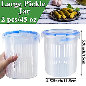 2 Pcs Pickle Jar with Strainer,45 oz Large Pickle Jar Container Leak Proof and Lock It Lid,Jalapeno Container Pickled Food Container for Olive Gherkin Dill Sliced Pickles