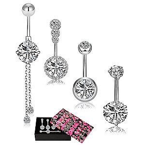 ONESING 4 Pcs 14G Belly Button Rings Belly Rings for Women with Gift Box Stainless Steel Navel Rings Belly Piercings Jewelry Belly Button Jewelry for Women Valentine's gift
