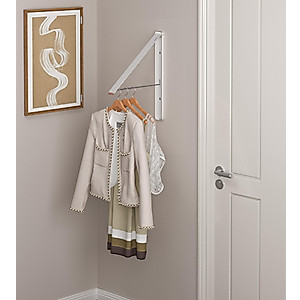 Dr.DJ Clothes Drying Rack Wall Mounted, Retractable & Foldable Clothes Hanger for Laundry Room Organization and Storage, Clothes Hanger Rack for Dorm, Closet, Balcony, Laundry Room(1P, Metal, White)