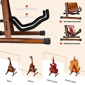 Donner Wood Guitar Stand, Acoustic Electric Wooden Guitar Floor Stand, A Frame Folding Guitar Holder Adjustable for Bass, Cello, Mandolin, Banjo, Ukulele