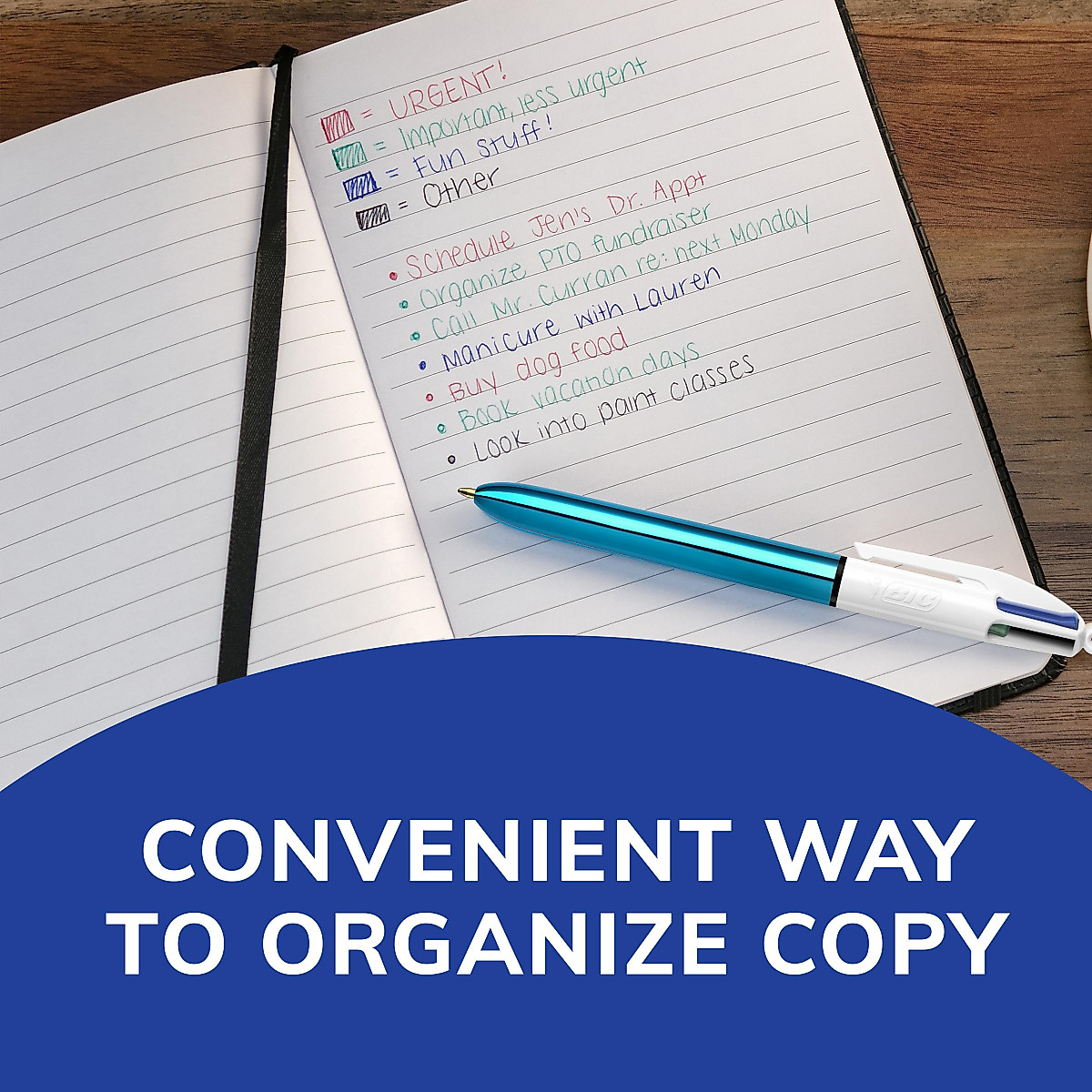 BIC 4-Color Shine Ball Pen, Medium Point (1.0 mm), Metallic Barrel, Assorted Inks, 2 Count