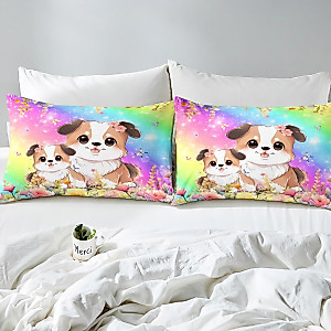 Feelyou Dog Duvet Cover Twin for Kids Toddler, Cartoon Dog Comforter Cover Puppy Dog Bedding Set Kawaii Dog Bedspread Cover Kids Room Decor Lightweight Quilt Cover