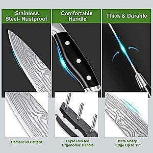 Knife set, 23 Pcs Kitchen Knife Set with Block & Sharpener Rod, High Carbon Stainless Steel Chef knife set, Ultra Sharp, Full-Tang Design