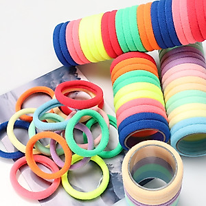 Antye 100Pcs Hair Ties Any Fit No Damage Hair Cutton Seamless Hair Elastic Pony Tail Holders For Thick or Thin Hair No Snag, Dent, or Breakage Baseball & Tennis Suitable Hair Bands (Rainbow Color)