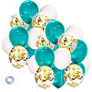 Teal Gold White Balloons Teal Gold Birthday Party Decorations Women 30pcs Balloons Teal Gold Bridal Shower Decorations/Turquoise Gold Wedding Teal White Balloons
