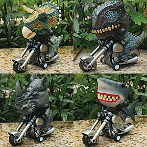 Dino Toys 4PCS Friction Powered Inertia Animal Motorcycle Toy Vehicle Gifts for Kids Boys Age 3,4,5,6,7,8Shark Toy Car ，Special Rhino Toy ，Dinosaur Motorcycle Game T-Rex and Triceratops Monster.