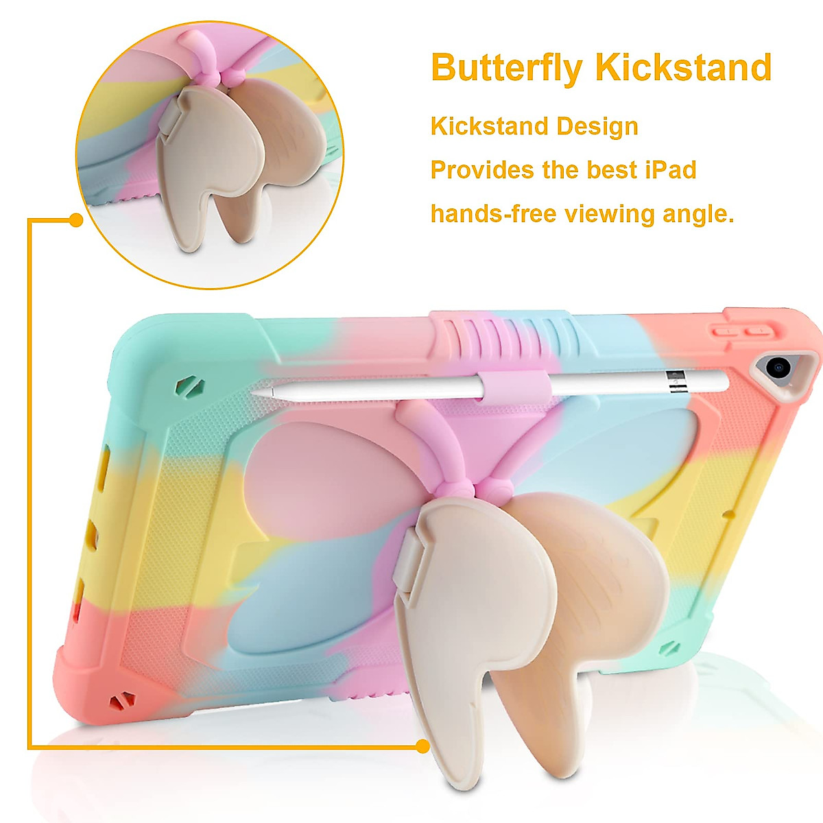 VOFUOE for iPad 9th 8th 7th Generation Case with Kickstand Butterfly Wings Pencil Holder for iPad 10.2 Case Heavy Duty Hard Rugged Protective Cover Kids Girls for iPad 9th/8th/7th Gen(2021/2020/2019)