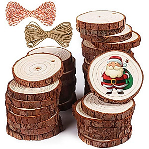 5ARTH Natural Wood Slices - 37 Pcs 2.0-2.4 inches Craft Unfinished Wood kit Predrilled with Hole Wooden Circles for Arts Wood Slices Christmas Ornaments DIY Crafts